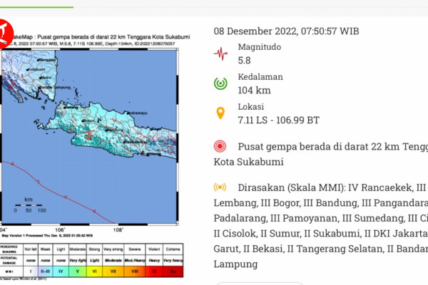 Gempa magnitudo 5,8 terjadi di Sukabumi - ANTARA News